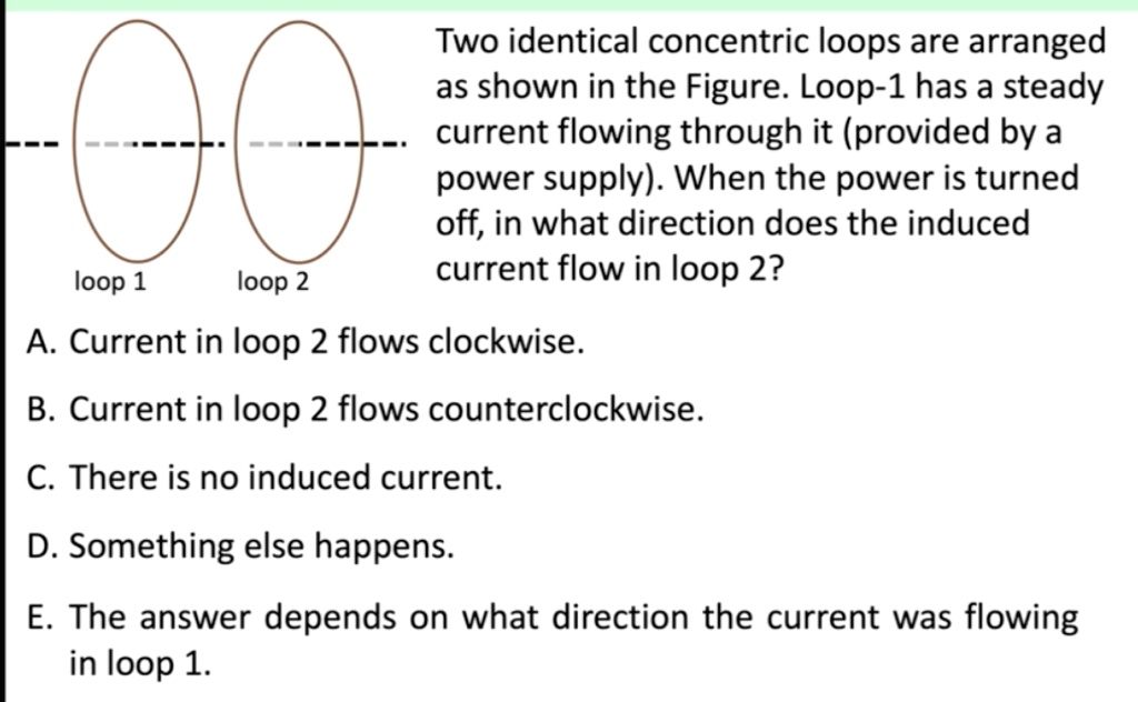 SOLVED: Two identical concentric loops are arranged as shown in the Figure: Loop-1 has a steady ...