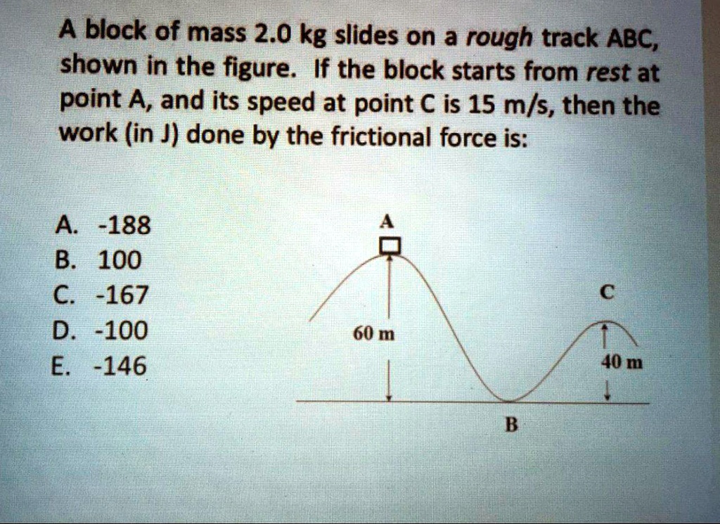 a block of mass 20 kg slides on a rough track abc shown in the figure if the block starts from ...