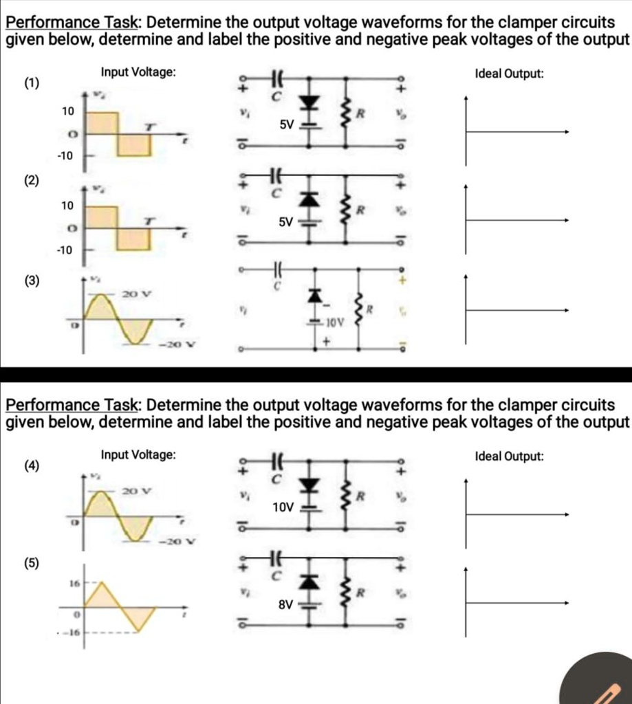 Solved Performance Task Determine The Output Voltage Waveforms For The Clamper Circuits Given 9231