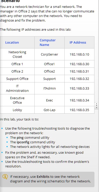 You are a network technician for a small network. The manager in Office ...
