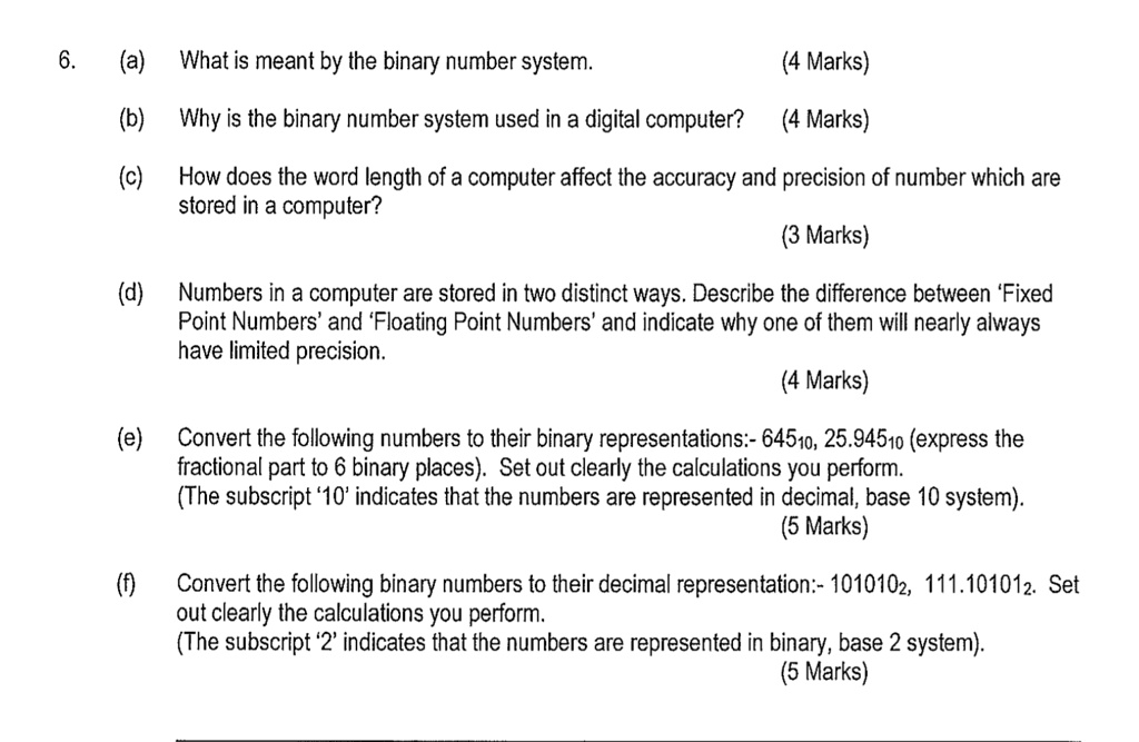 6 A What Is Meant By The Binary Number System 4 Marks B Why Is The Binary Number System 