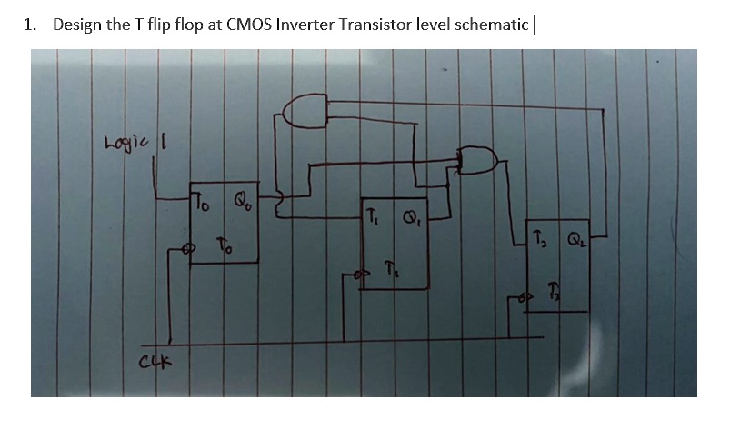 SOLVED: Design the T flip flop at CMOS Inverter Transistor level ...