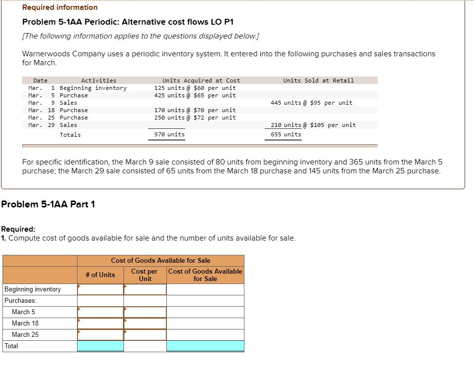Problem 5-1AA Periodic: Alternative cost flows LO P1 [The following ...