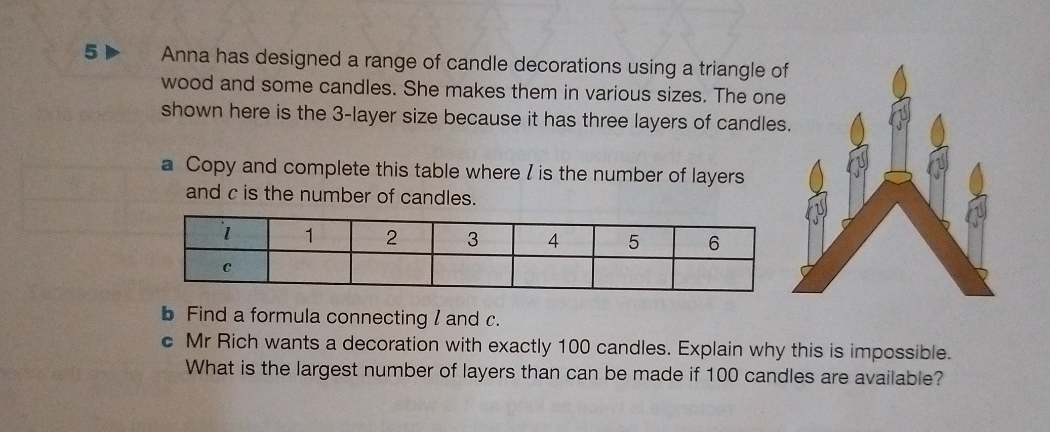 5 anna has designed a range of candle decorations using a triangle of ...