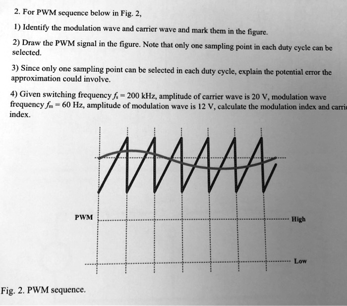 2. For PWM sequence below in Fig. 2, 1) Identify the modulation wave and carrier wave and mark ...