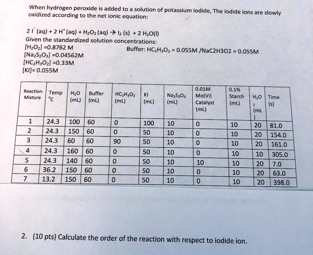when hydrogen peroxide is added to a solution of potassium iodide the ...