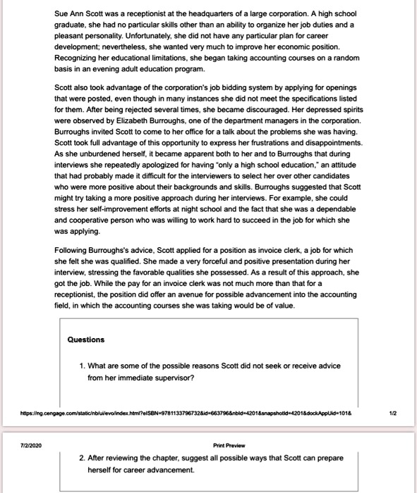 SOLVED: Sue Ann Scott was a receptionist at the headquarters of a large ...