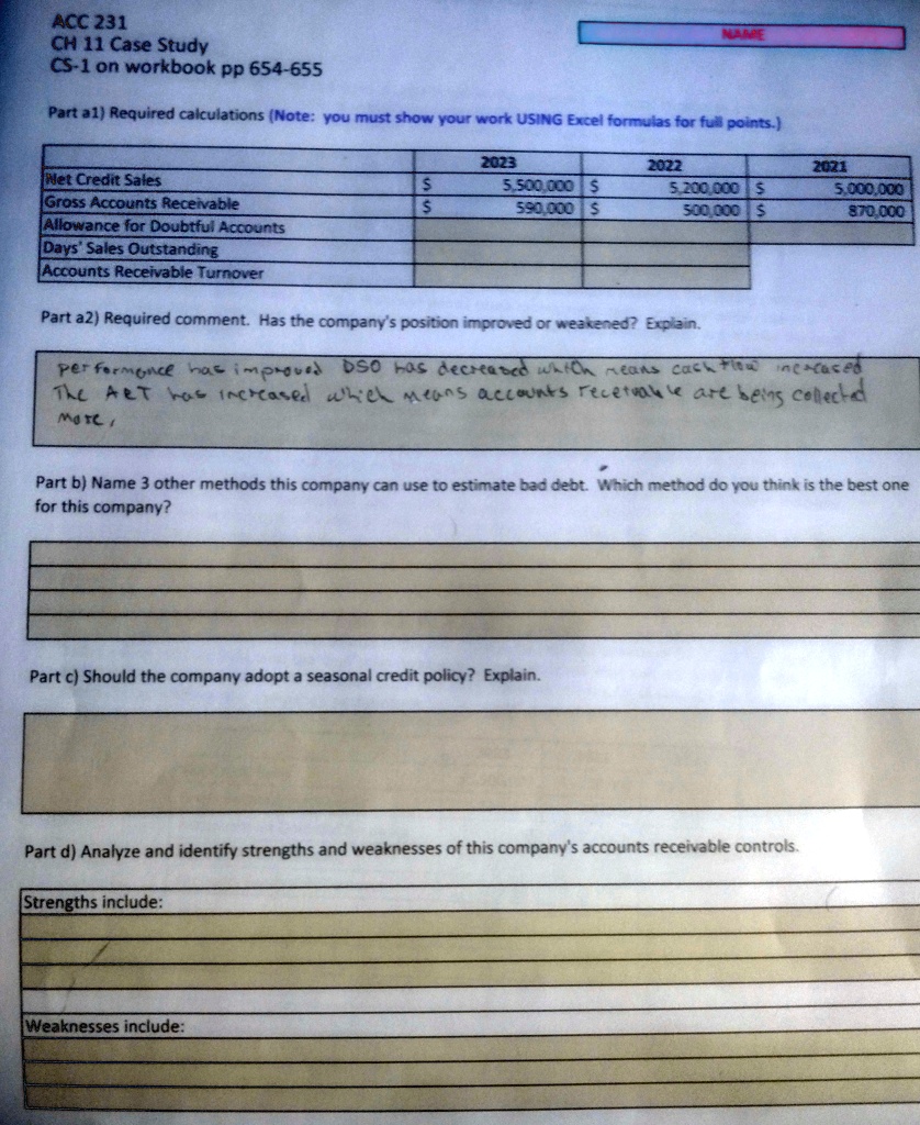 SOLVED: ACC231 CH 11 Case Study CS-1 on workbook pp 654-655 Part a1) Required calculations (Note ...