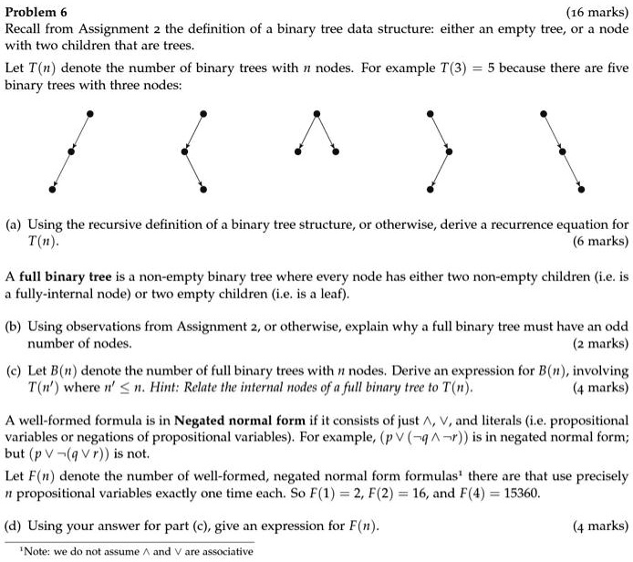 Solved Problem 6 16 Marks Recall From Assignment 2 The Definition Of A Binary Tree Data 6775