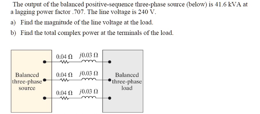 SOLVED: The output of the balanced positive-sequence three-phase source (below) is 41.6 kVA at a ...