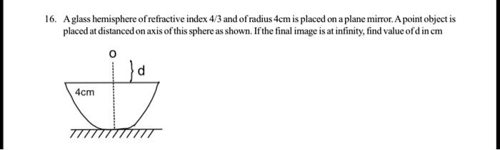 SOLVED: A glass hemisphere of refractive index 1.43 and of radius 1 cm ...