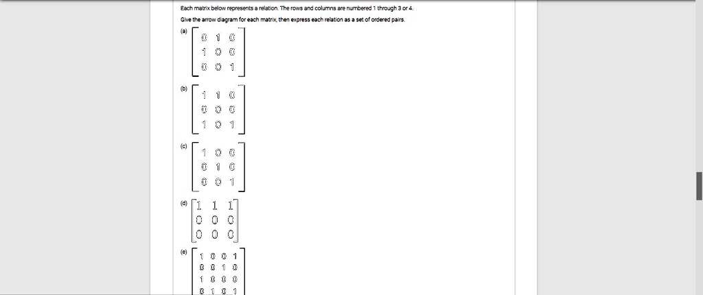 each matrix below represents a relation the rows and columns are ... each matrix below represents a relation the rows and columns are ...