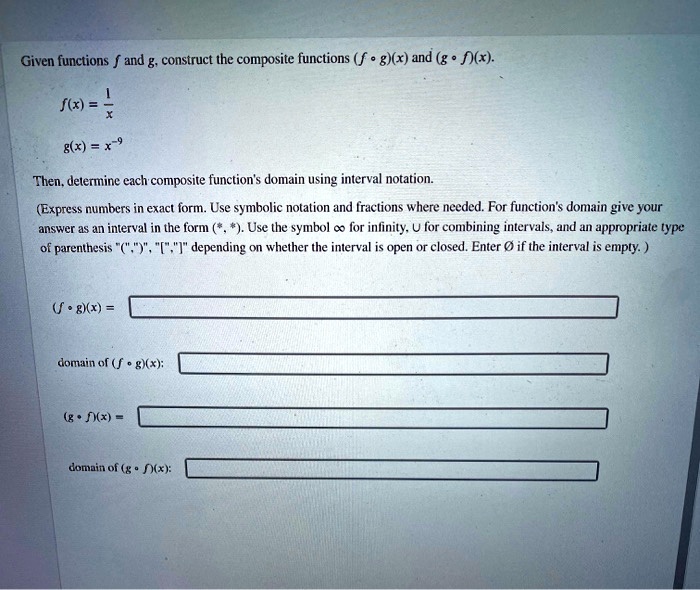 SOLVED: Given functions and construct the composite functions (f v g)(x ...