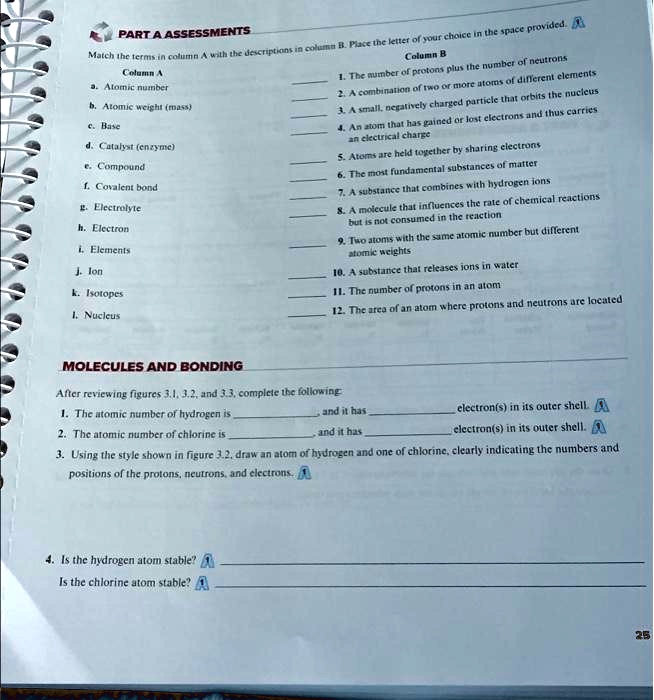 PART A ASSESSMENTS Match the terms in column A with the descriptions in ...
