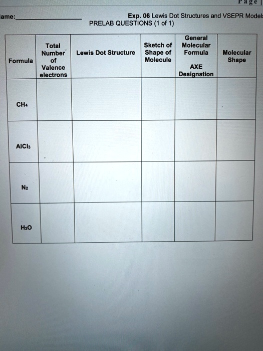 SOLVED: Title: Lewis Dot Structures and VSEPR Model Prelab Questions ...