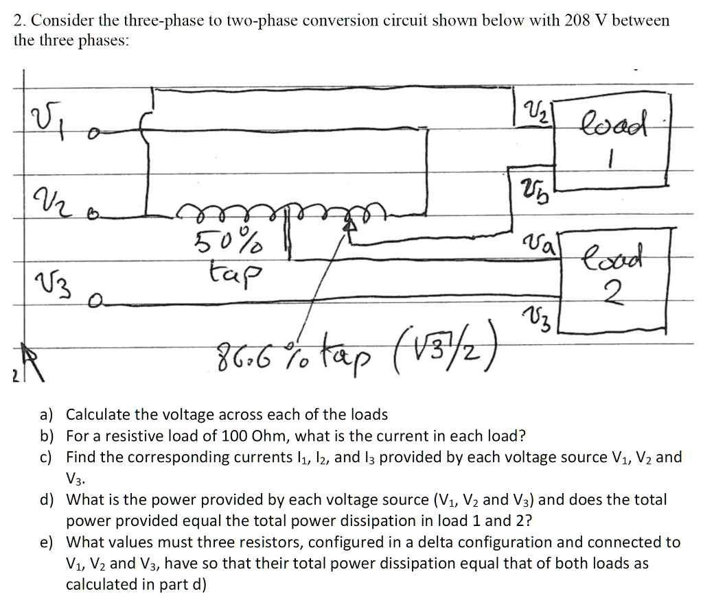 2 consider the three phase to two phase conversion circuit shown below ...