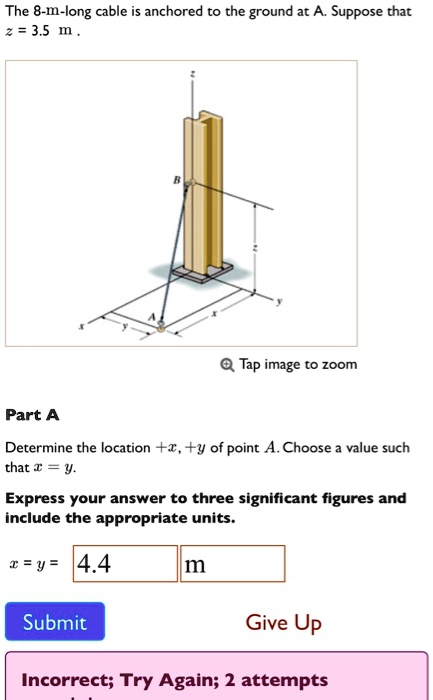 SOLVED: The 8-meter-long cable is anchored to the ground at A. Suppose ...
