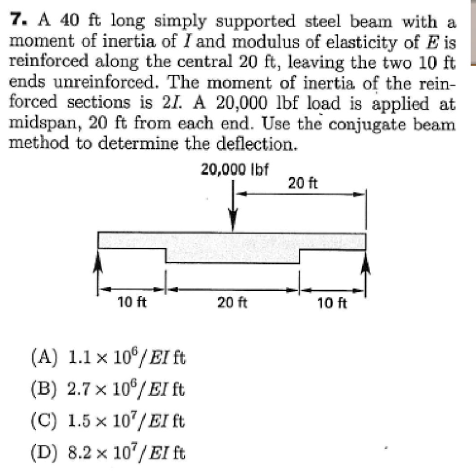 SOLVED: 7. A 40 ft long simply supported steel beam with a moment of ...
