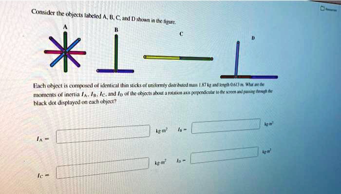 SOLVED: Consider the objects labeled A, B, C, and D shown in the figure. The moments of inertia ...