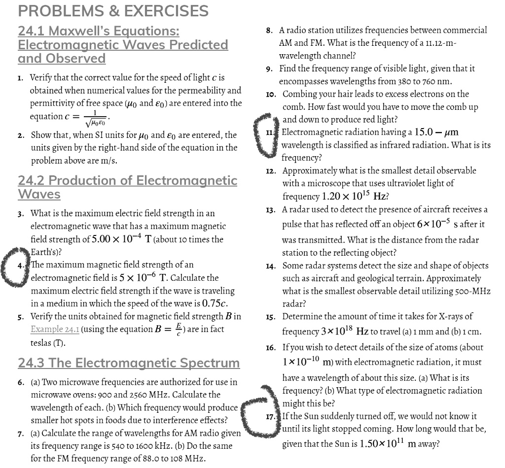 problems exercises 241 maxwell s equations electromagnetic waves predicted and observed verify ...