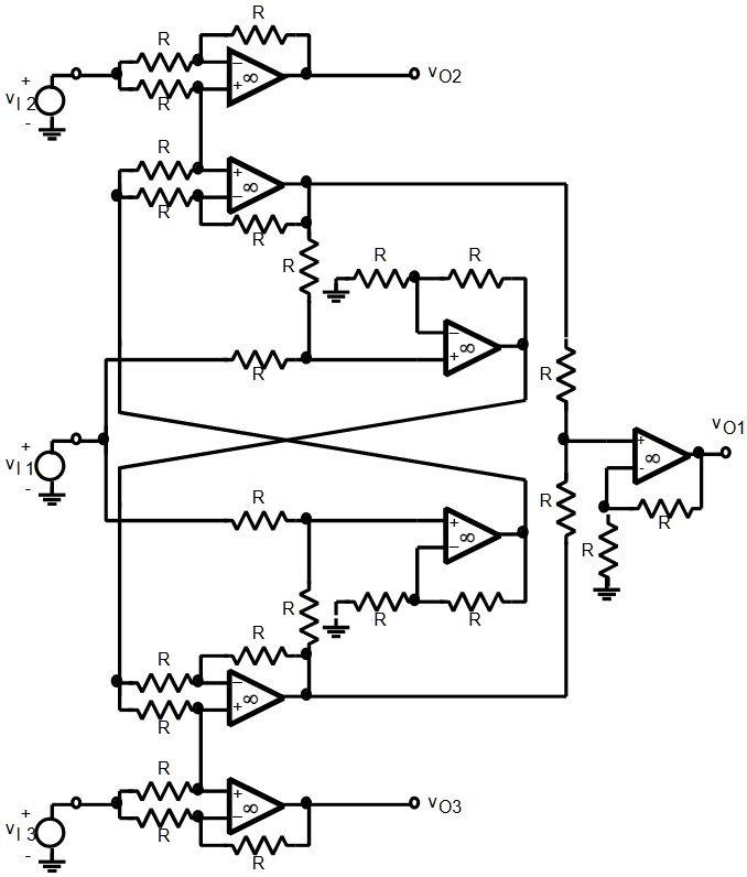 SOLVED: The circuit shown has three inputs and three outputs. Assume ...