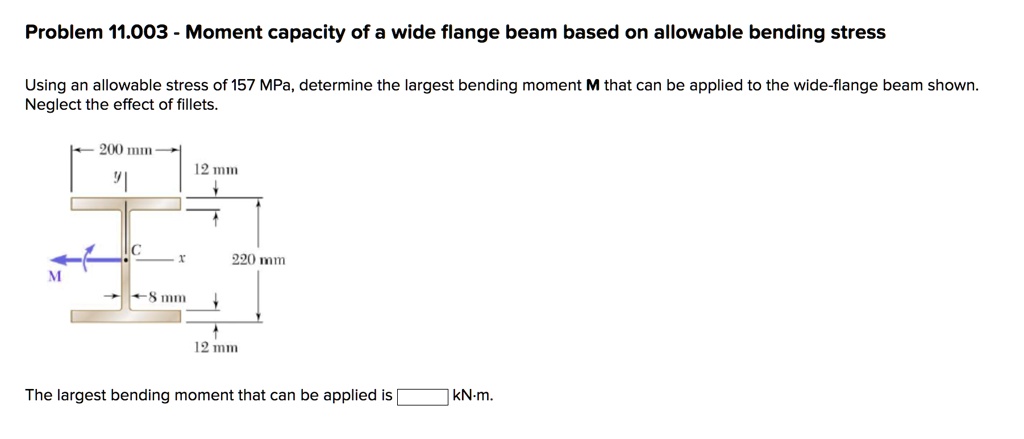 SOLVED: Problem 11.003 - Moment capacity of a wide flange beam based on allowable bending stress ...