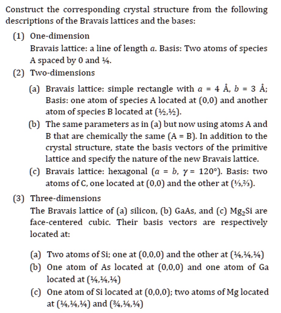SOLVED: Construct the corresponding crystal structure from the ...