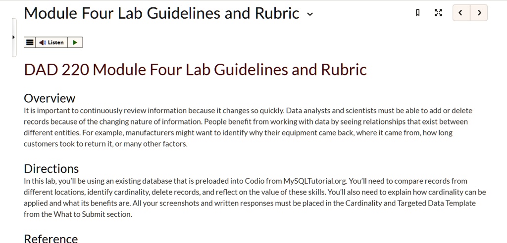 Module Four Lab Guidelines and Rubric ? Listen ? DAD 220 Module Four Lab Guidelines and Rubric ...