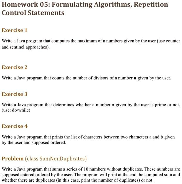 SOLVED: Homework 05: Formulating Algorithms, Repetition Control ... SOLVED: Homework 05: Formulating Algorithms, Repetition Control ...