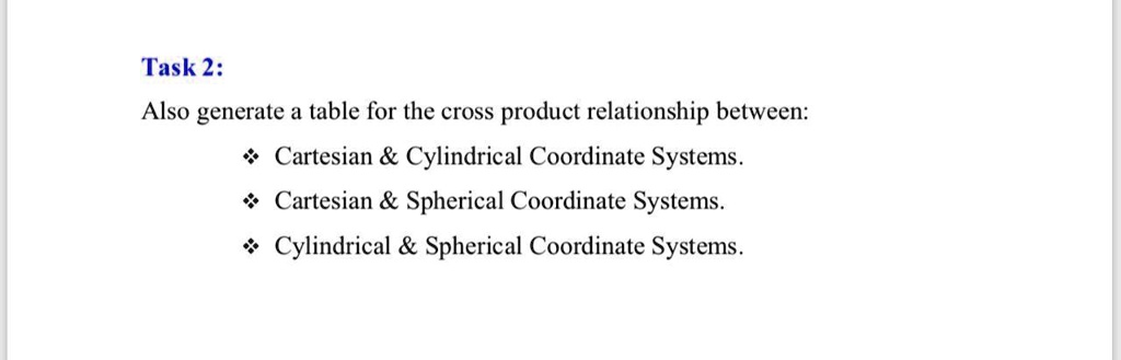 SOLVED: Task 2: Also generate a table for the cross product ... SOLVED: Task 2: Also generate a table for the cross product ...