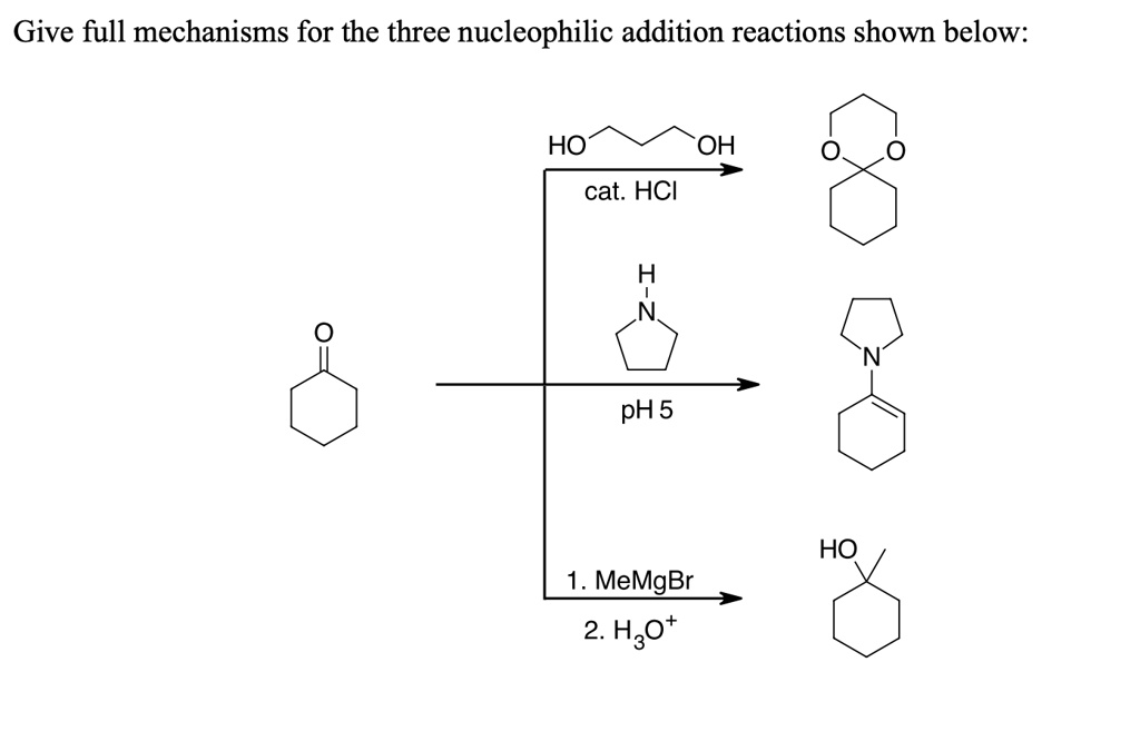 give full mechanisms for the three nucleophilic addition reactions ...