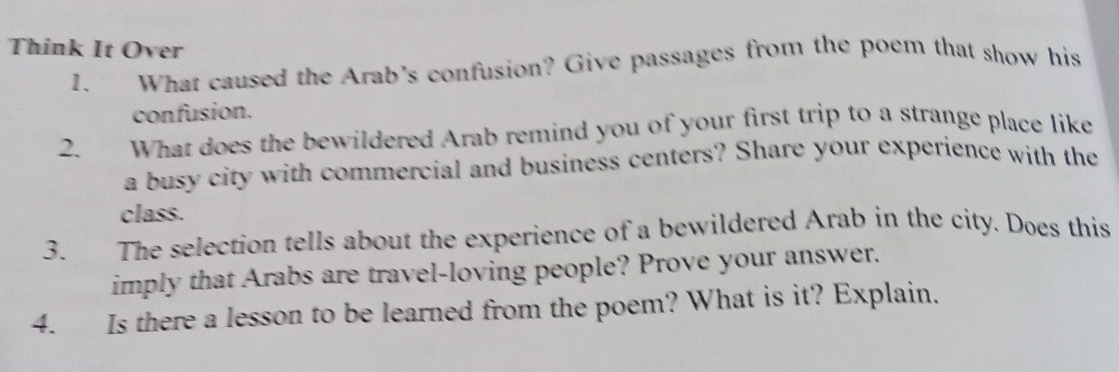 Think It Over 1. What caused the Arab's confusion? Give passages from ...
