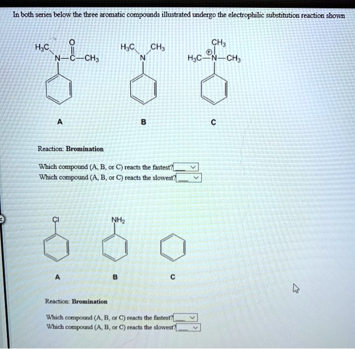 in both series below the three aromatic compounds illustrated undergo the electrophilic ...