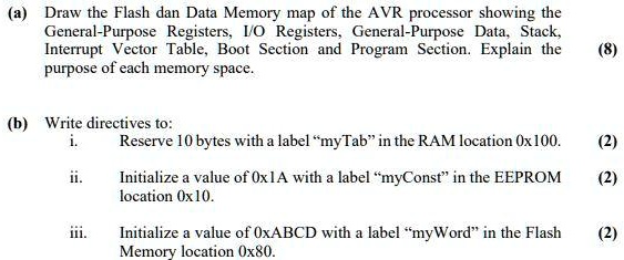 Solved A Draw The Flash And Data Memory Map Of The Avr Processor 4117