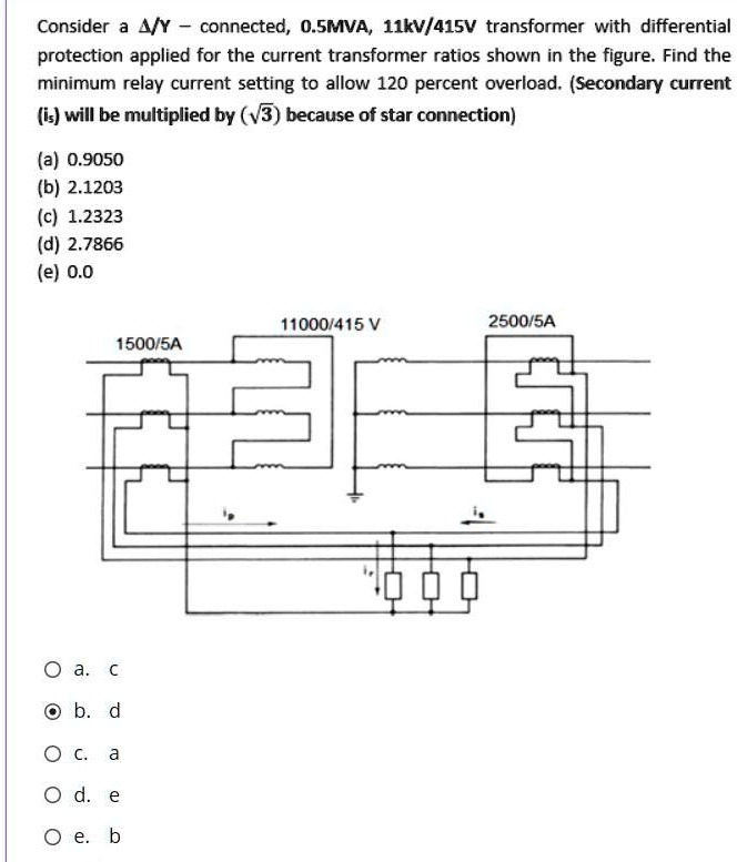 Consider a Δ/Y connected, 0.5MVA, 11kV/415V transformer with ...