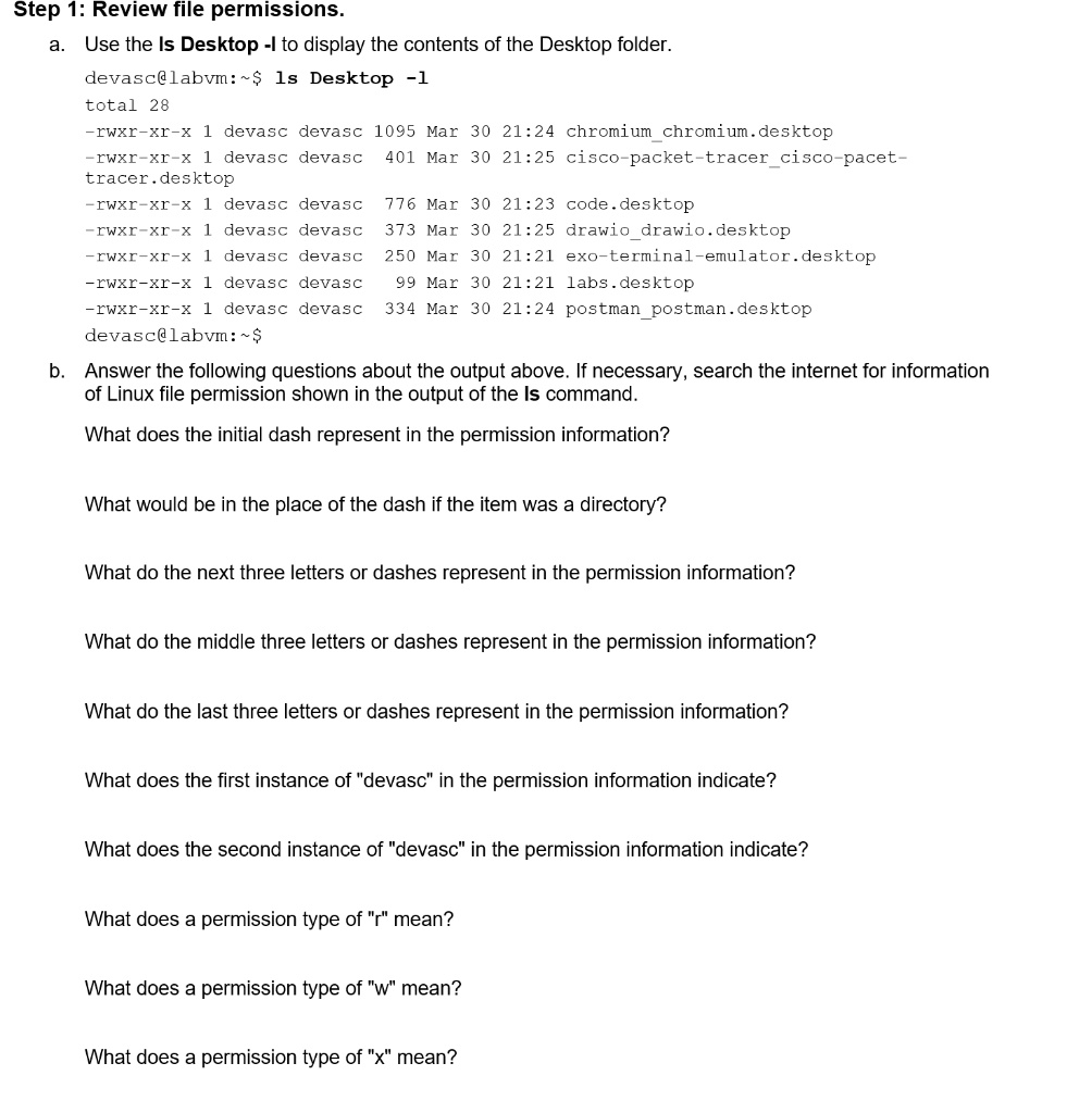 step 1 review file permissions use the is desktop to display the contents of the desktop folder ...