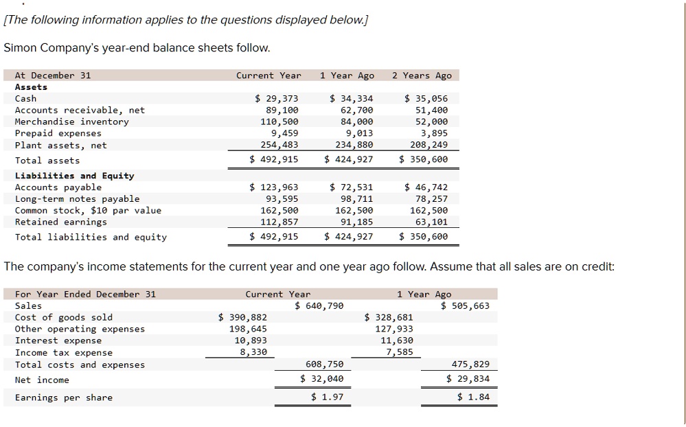 2 a compute accounts receivable turnover 2 b for each ratio determine ...