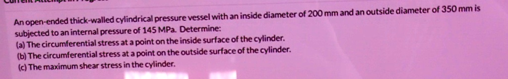 an open ended thick walled cylindrical pressure vessel with an inside ...