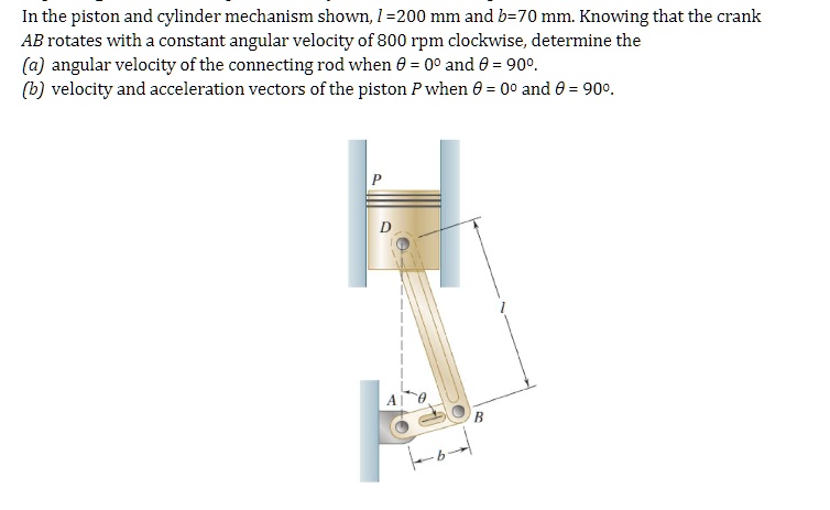 In the piston and cylinder mechanism shown, l = 200 mm and b = 70 mm ...