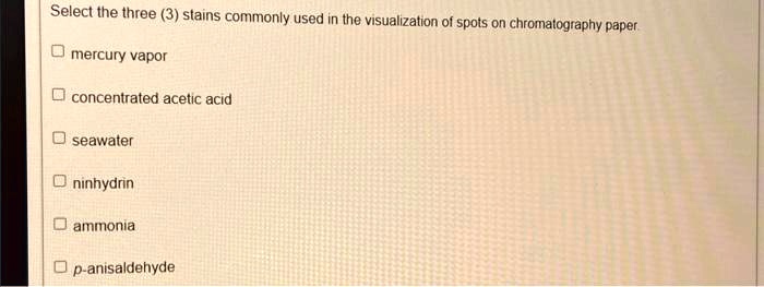 Select the three (3 stains commonly used in the visualization of spots ...