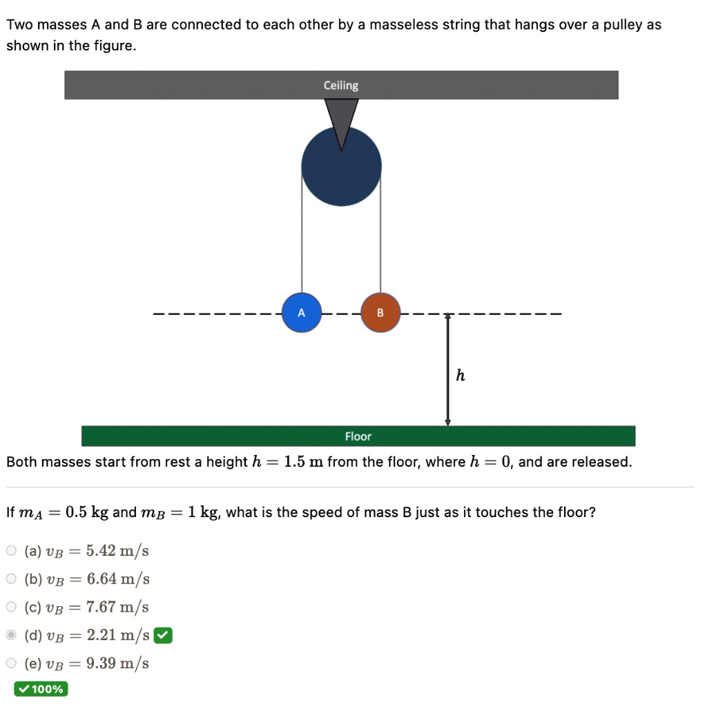 SOLVED: Two masses A and B are connected to each other by a masseless string that hangs over a ...