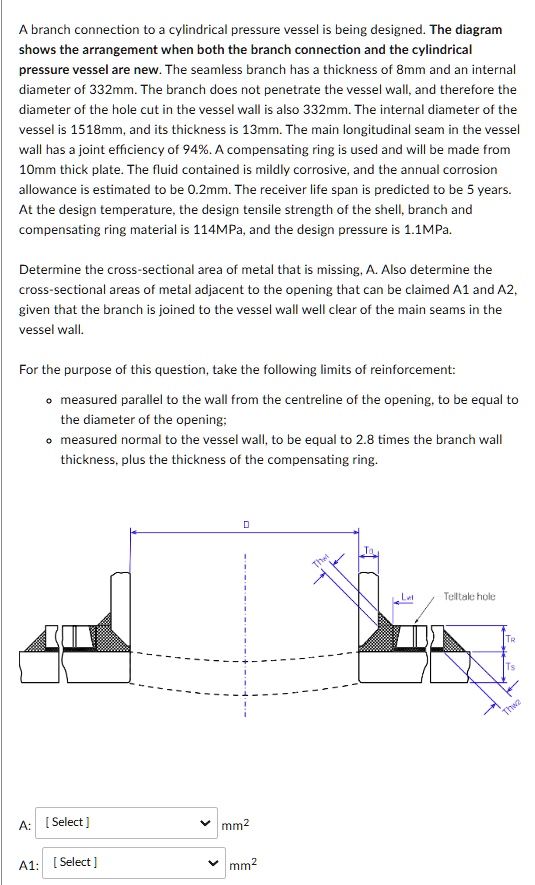 SOLVED: A branch connection to a cylindrical pressure vessel is being ...