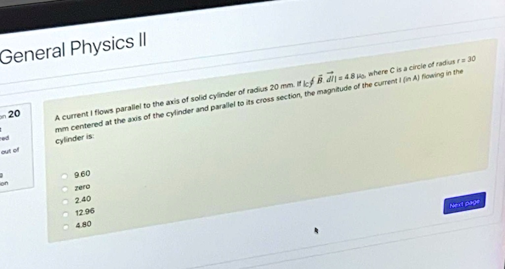SOLVED: General Physics II: A current I flows parallel to the axis of a solid cylinder of radius ...