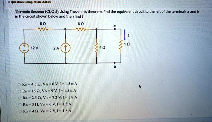 Question Completion Status: Thevenin theorem (CLO 5) Using Thevenin's ...