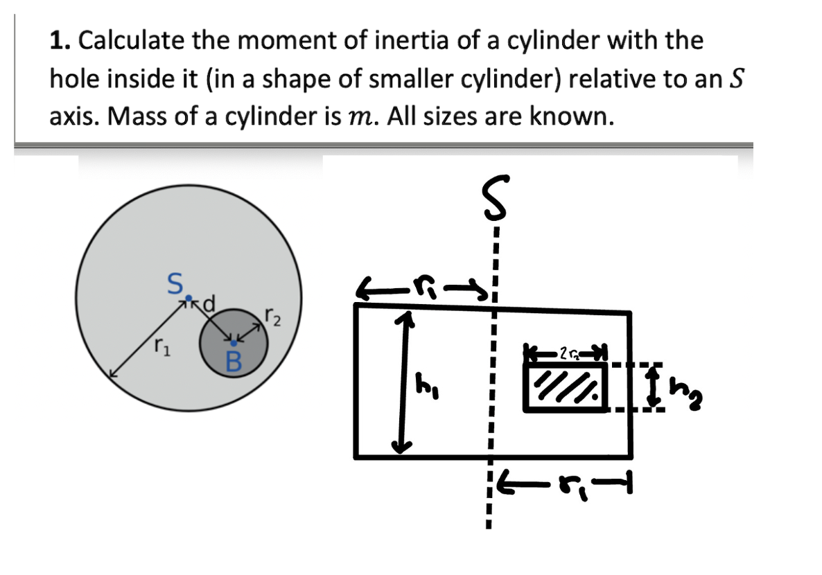 1. Calculate the moment of inertia of a cylinder with the hole inside ...
