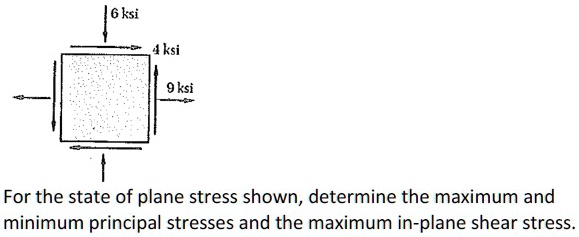 16 ksi 4 ksi 9 ksi For the state of plane stress shown, determine the ...