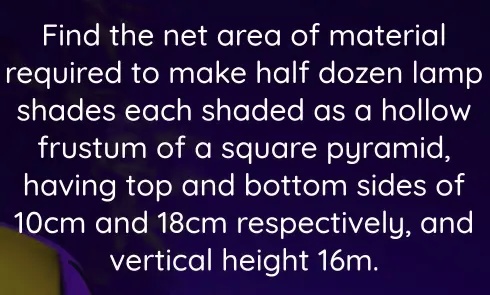 find the net area of material required to make half dozen lamp shades ...