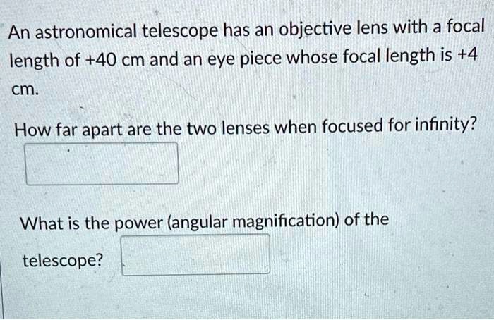 an astronomical telescope has an objective lens with a focal length ...