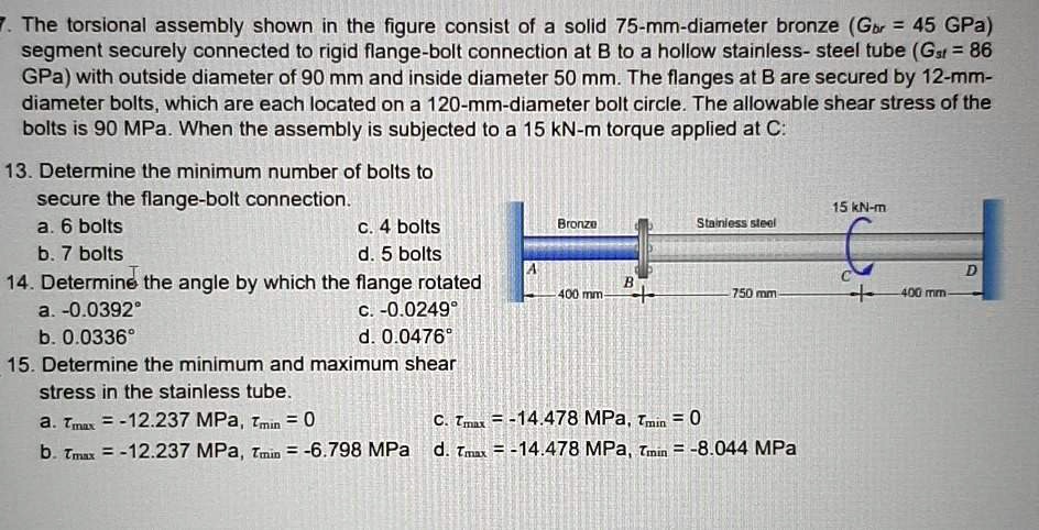 7. The torsional assembly shown in the figure consist of a solid 75-mm ...