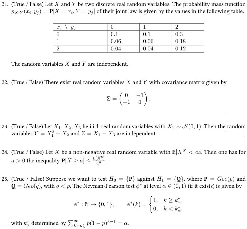 21 true false let x and y be two discrete real random variables the ...